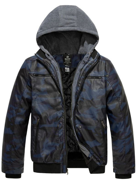 Men's Big and Tall PU Faux Leather Jacket Plus Size Motorcycle Bomer J