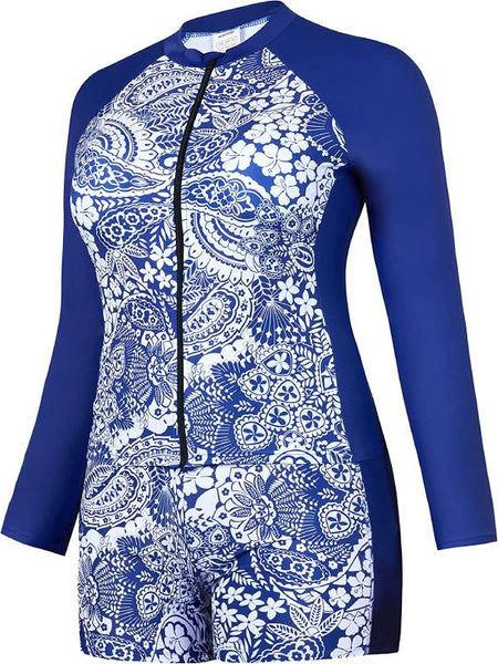 Women's Plus Size Two Piece Rash Guard Swimsuit Zip Front Bathing Suit